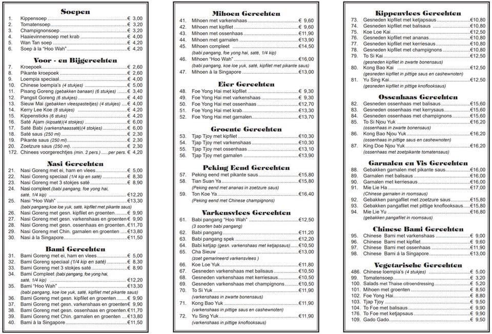 Menu at Aziatisch Restaurant Hoo Wah, Bovenkarspel