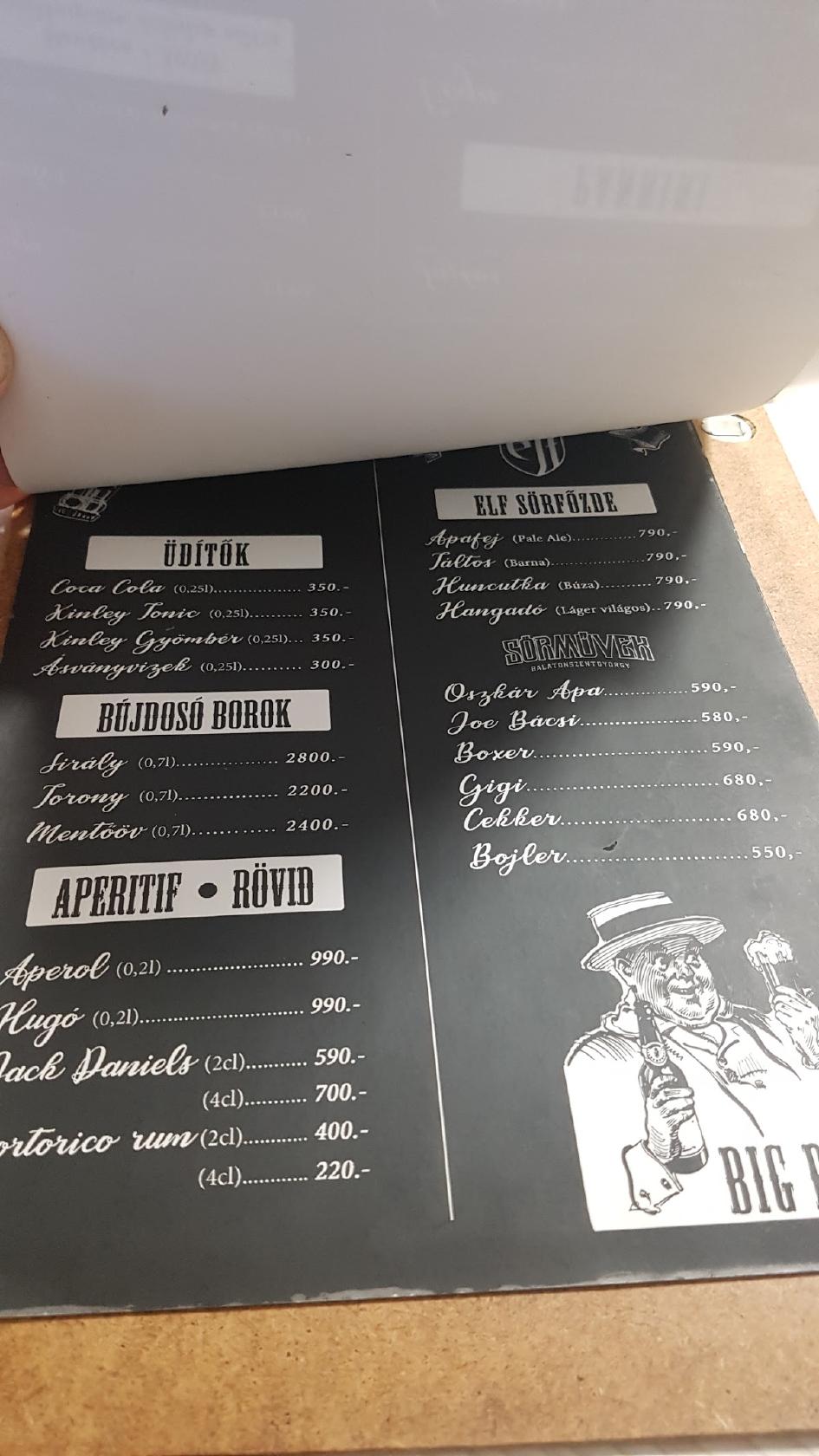 Menu at BIG BEN restaurant, Zalaegerszeg