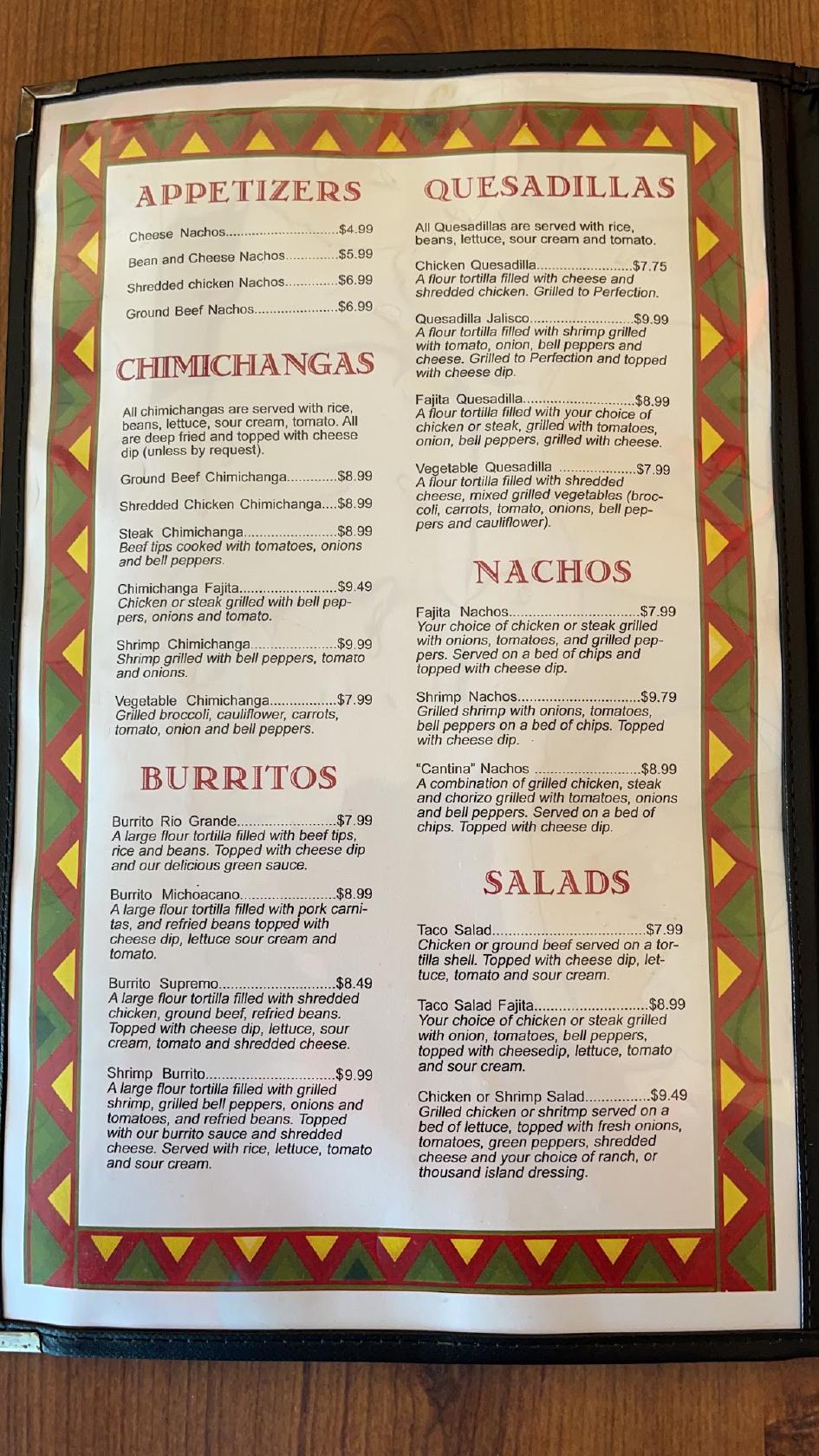 Menu at Buenas Vibras Mexican Restaurant, Saint Clair