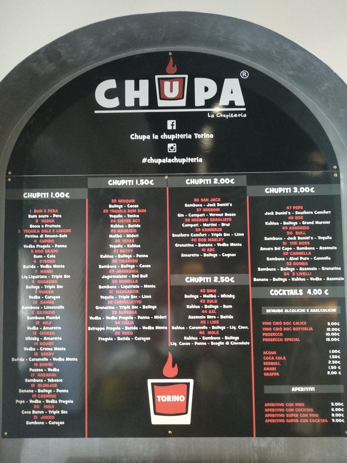 Menu da Chupa La Chupiteria Torino pub & bar, Torino