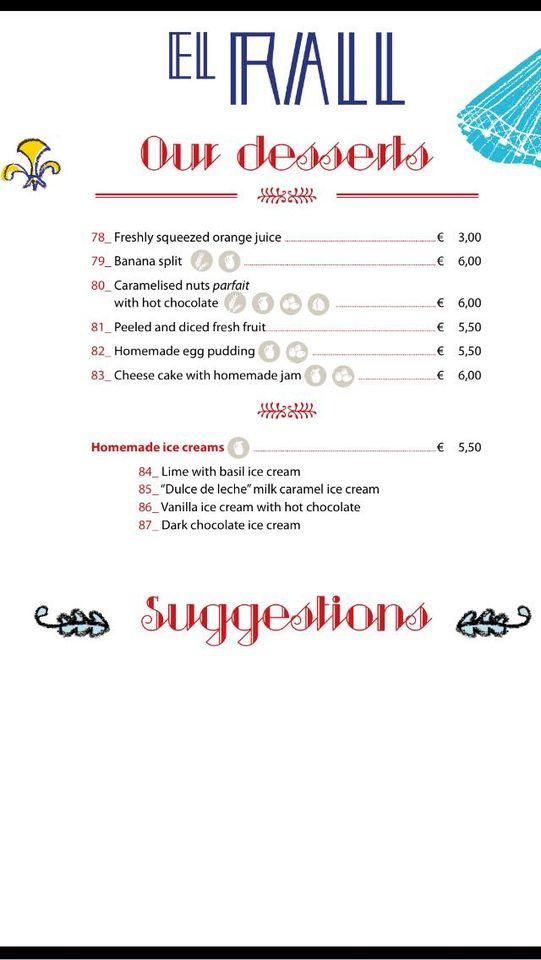 Menu at El Rall restaurant, Valencia