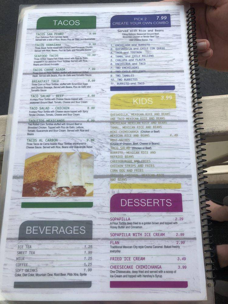 Menu at Los Dos Amigos restaurant, Miami