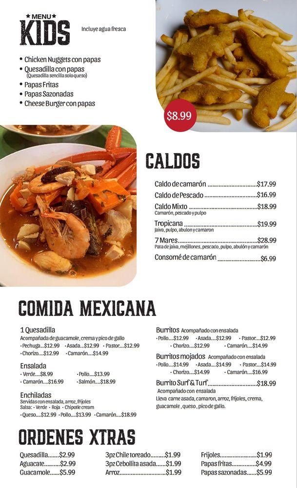 Menu at Punta Marina restaurant, Santa Ana