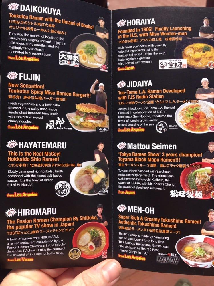 Menu at Ramen Yokocho Association restaurant, Arcadia