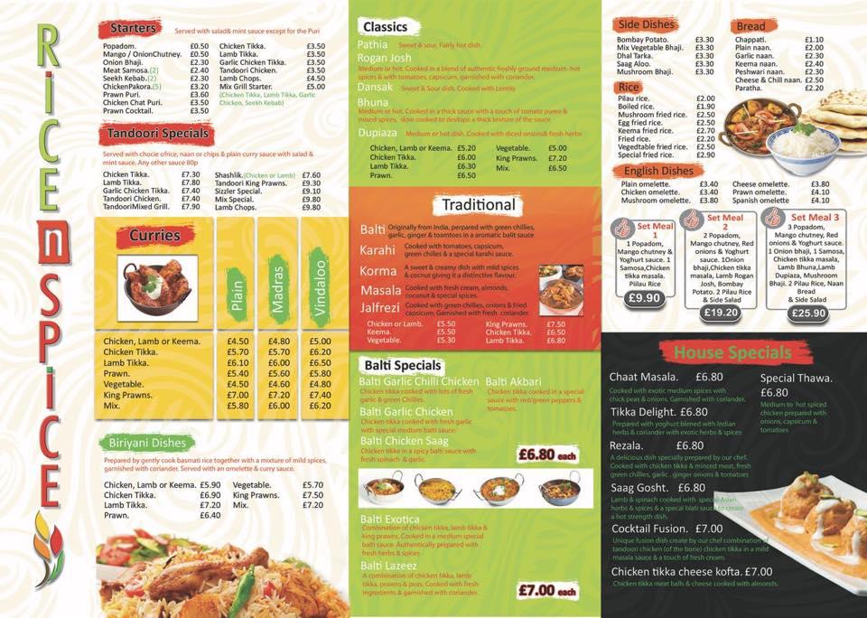 Menu at Rice N spice shaw restaurant, Mount Claremont
