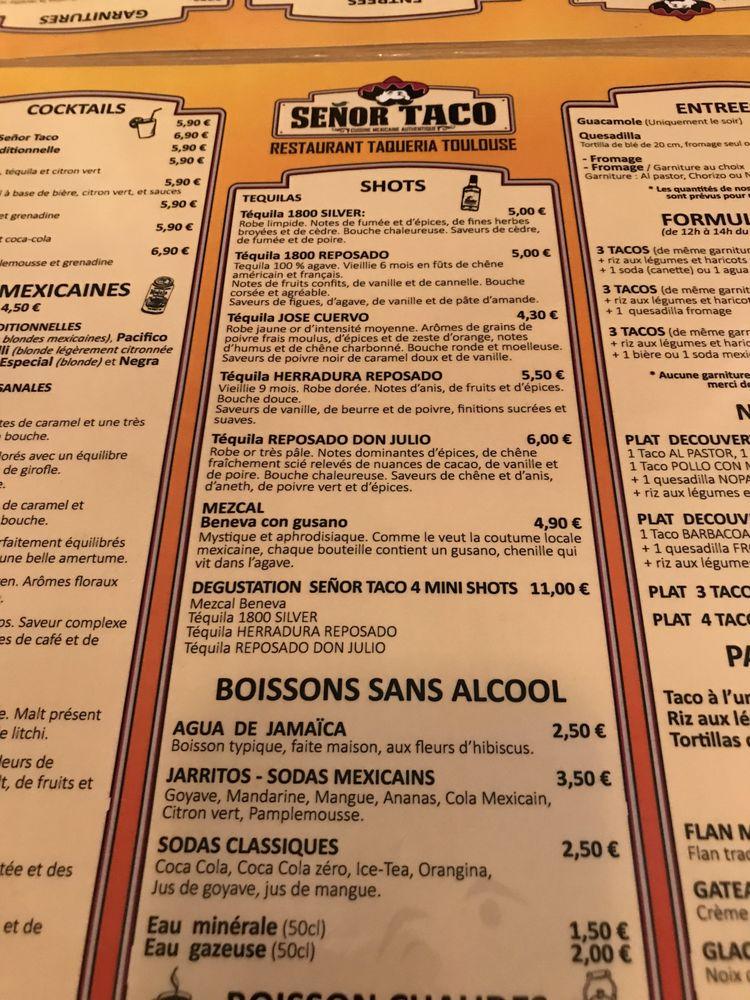 Menu au Señor Taco fast food, Toulouse