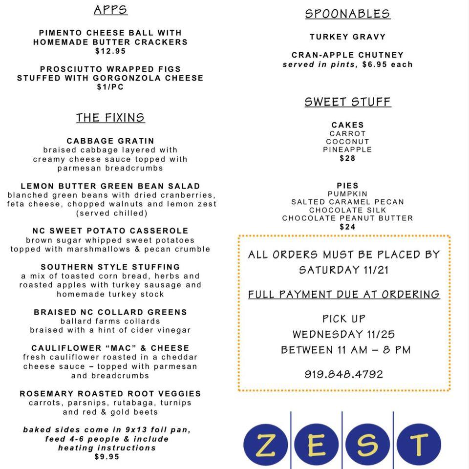 Menu at Zest Cafe & Home Art, Raleigh