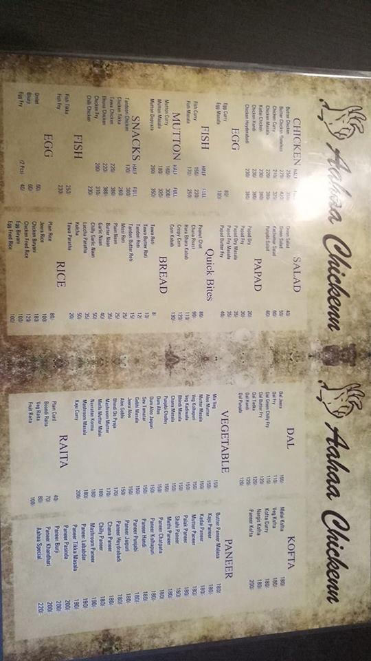 Menu at AAHAA CHICKEN, Indore, Behind C21 Mall