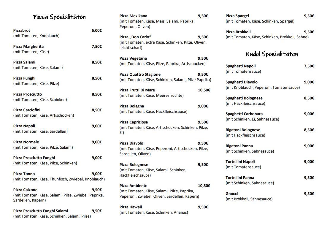 Speisekarte von Bistro Ambiente restaurant, Neuenstein
