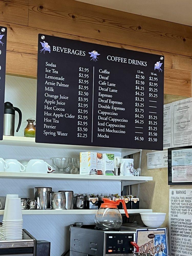 Menu at Columbine Cafe & Bakery, Avon