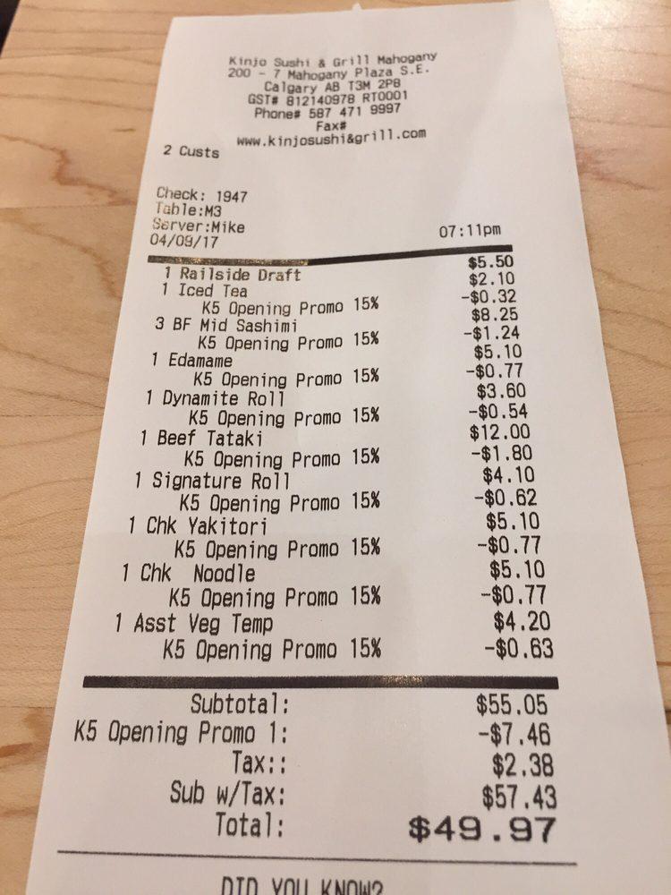 Menu at Kinjo Sushi & Grill Mahogany restaurant, Calgary, 7 Mahogany ...
