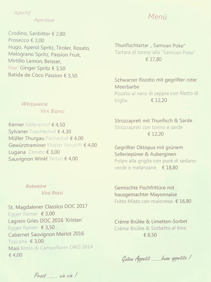 Menu da Bar Bistro Tapas, Bressanone