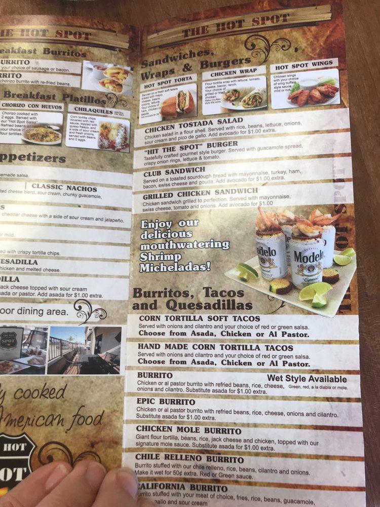 Menu at The Hot Spot restaurant, Fontana