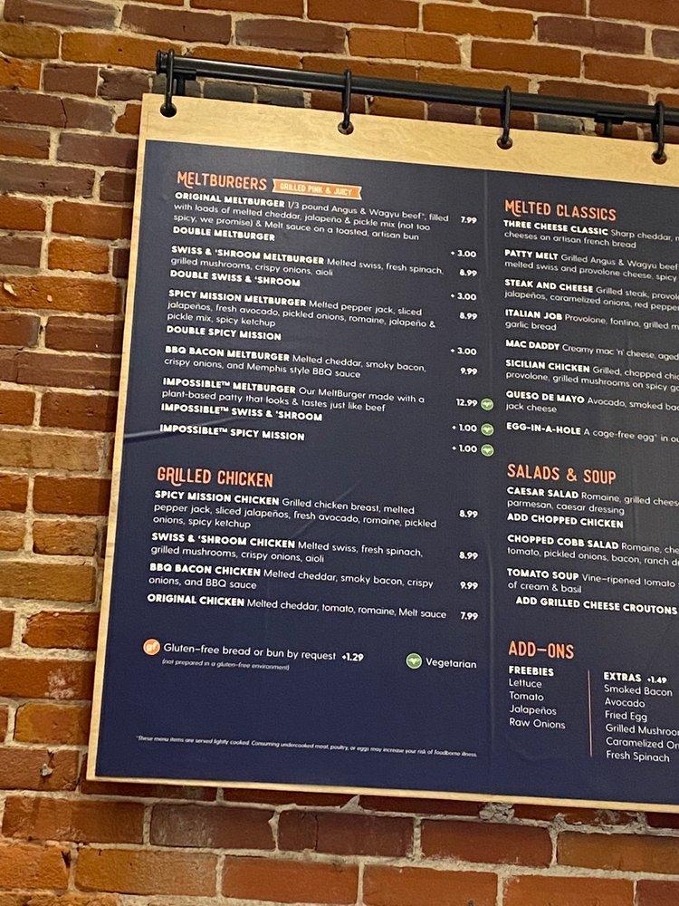 Menu at The Melt restaurant, San Diego, 635 Fifth Ave