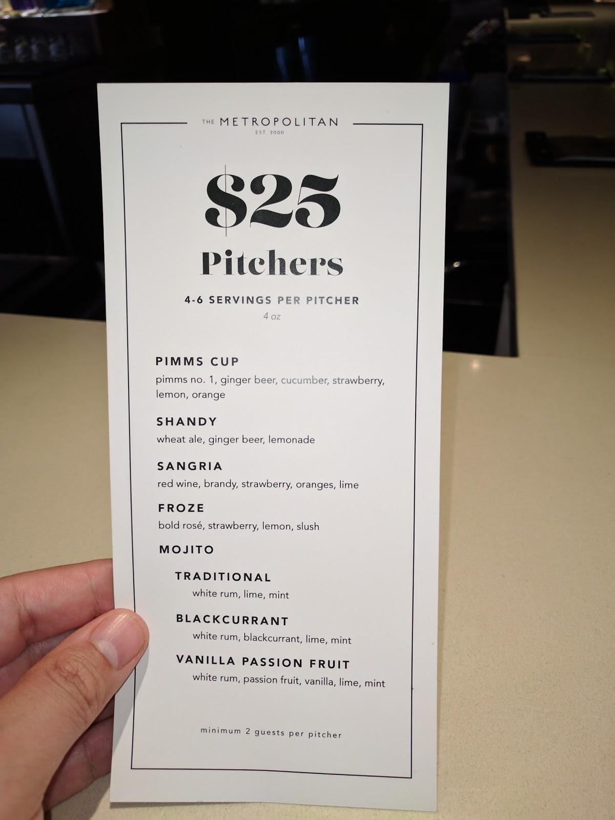 Menu at The Metropolitan restaurant, Calgary, 318 8 Ave SW #150