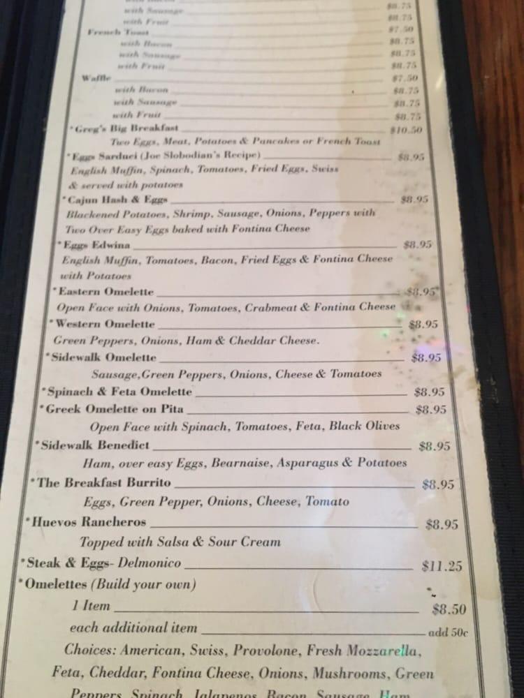 Menu at The Sidewalk Cafe, Richmond, W Main St