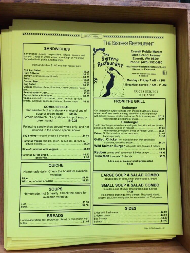 Menu at The Sisters Restaurant, Everett