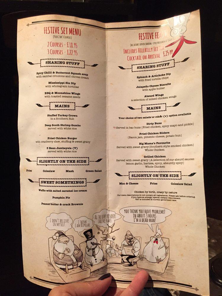 Menu at Absurd Bird restaurant, London, 25 Peter St