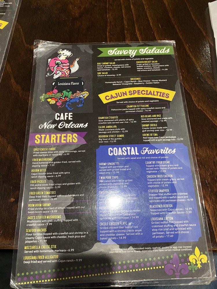 Menu at Cafe New Orleans, D'Iberville