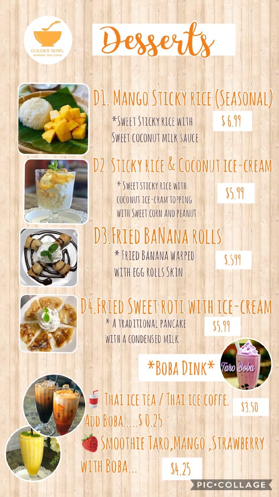 Menu at Golden Bowl Thai restaurant, Temecula