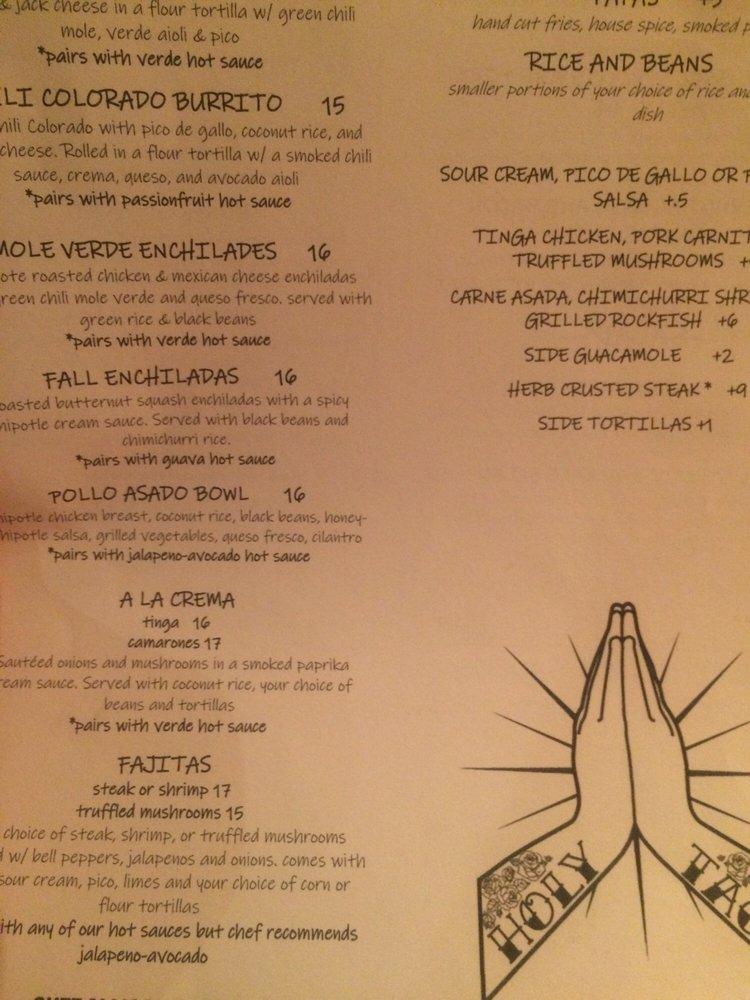 Menu at Holy Taco pub & bar, Lake Oswego
