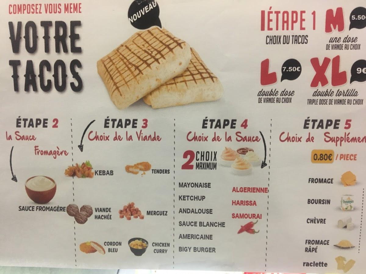 Menu at Le Pacha fast food, Le Havre