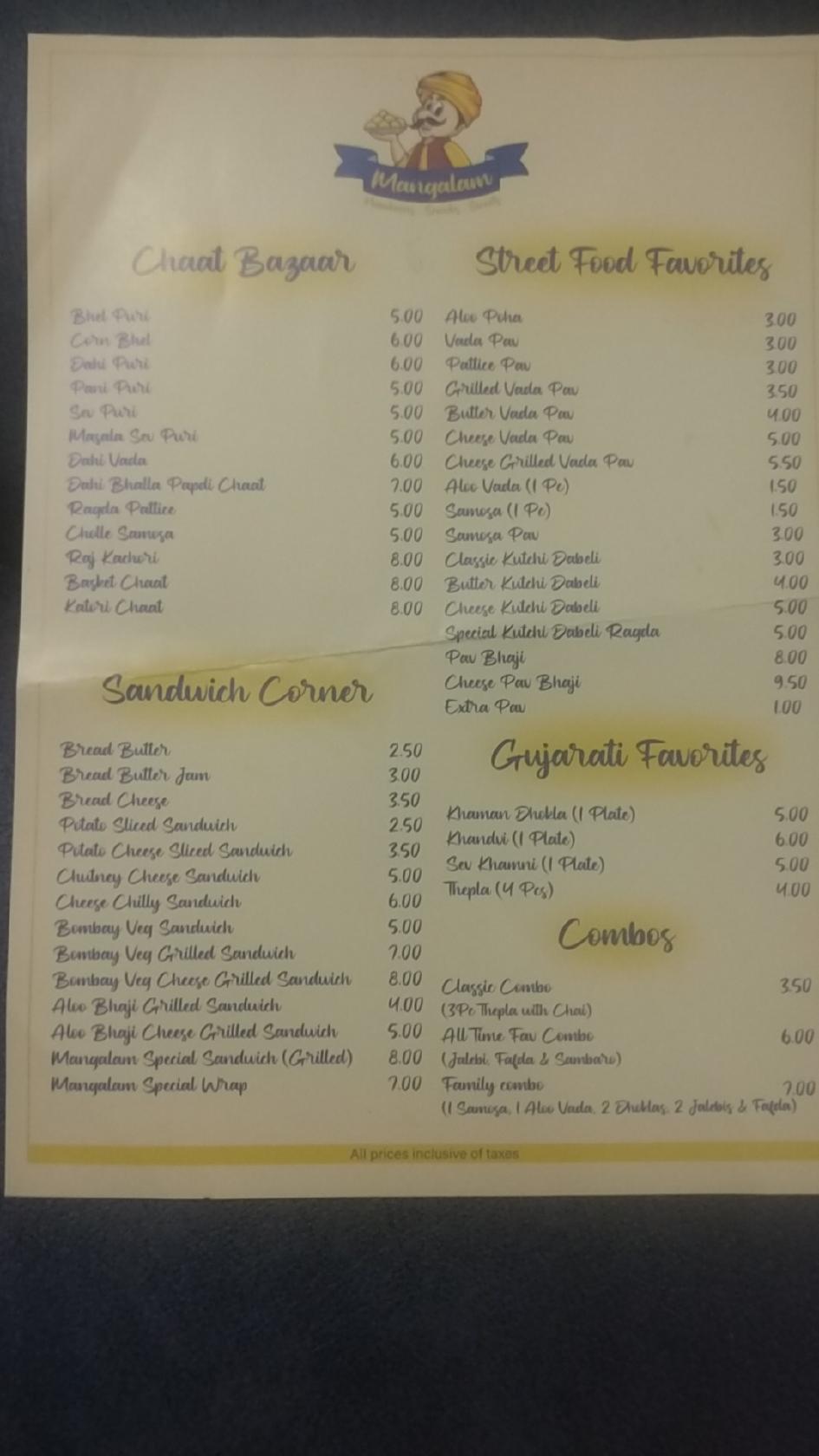 Menu at Mangalam Sweets Meena Bazar restaurant, UAE