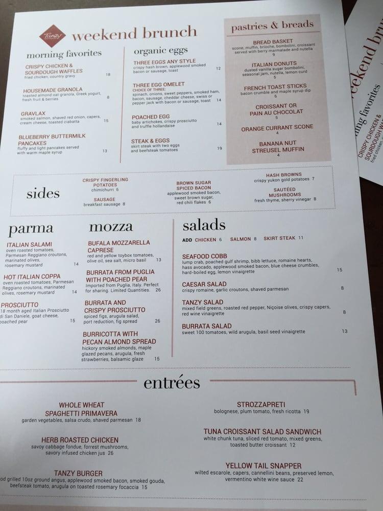Carta del restaurante Tanzy, Boca Raton