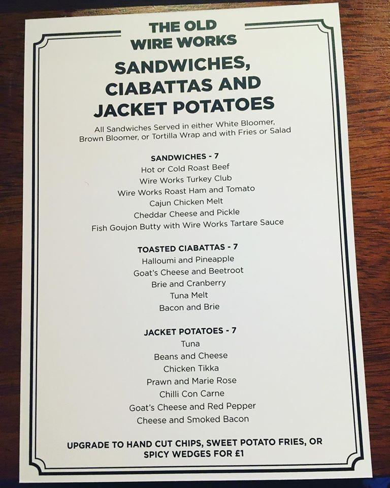 Menu at The Old Wireworks pub & bar, Huddersfield