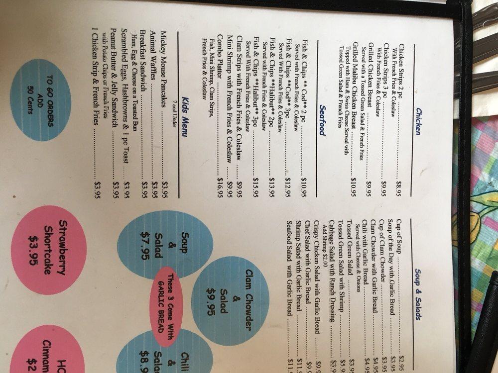 Menu at Village Coffee Shoppe cafe, Pacific City, Brooten Rd