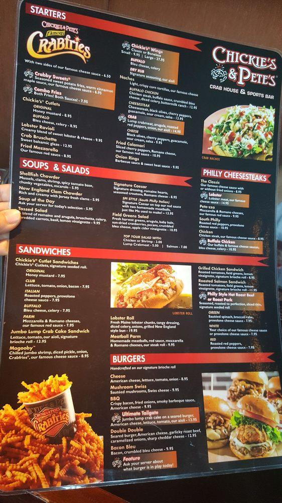 Menu at Chickie's & Pete's pub & bar, Atlantic City