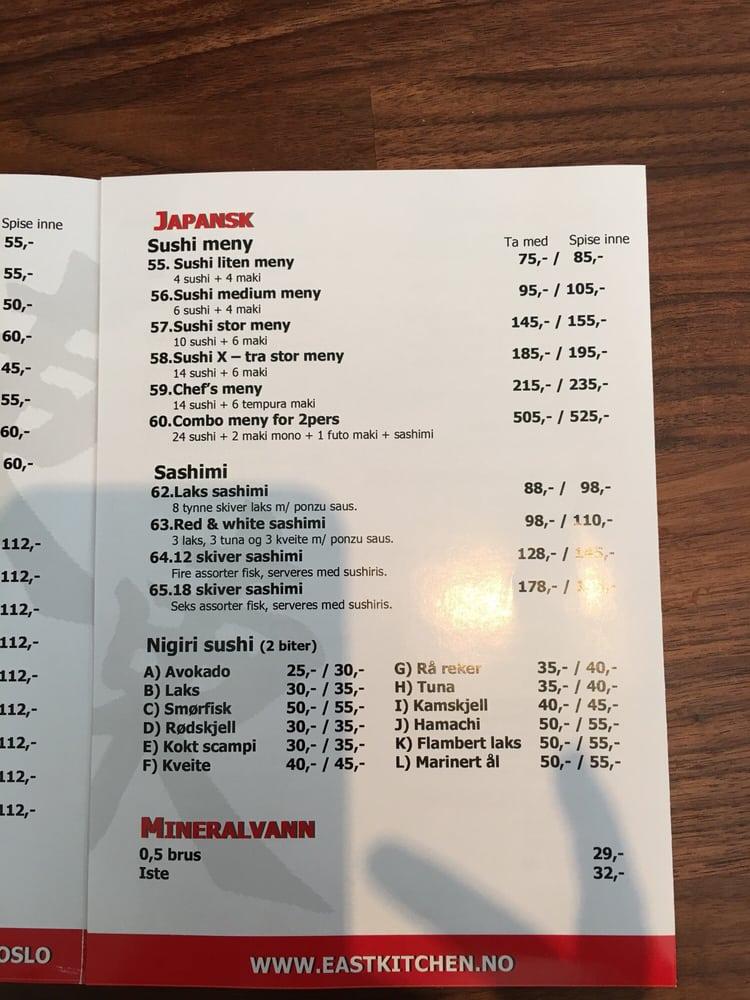 Menu at East Kitchen restaurant, Oslo
