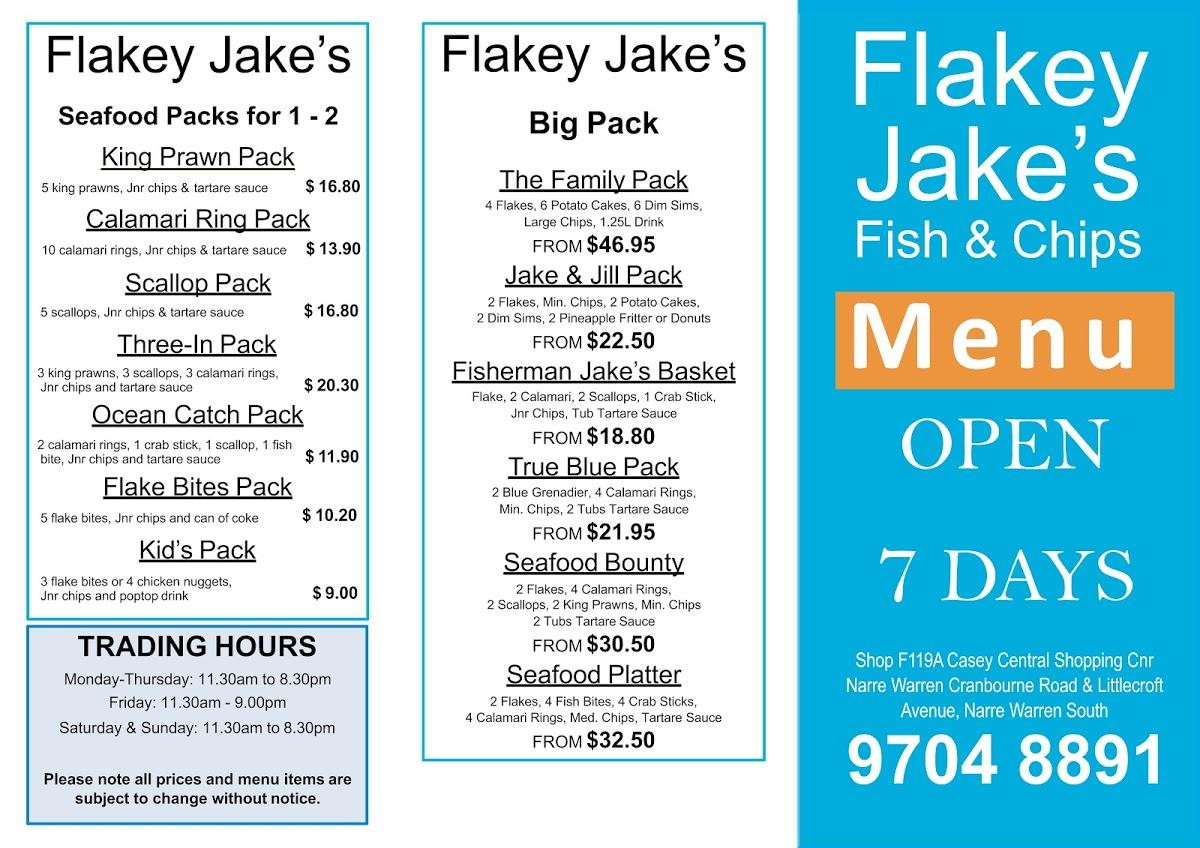 Menu at Flakey Jakes Casey Central restaurant, Narre Warren South, shop ...