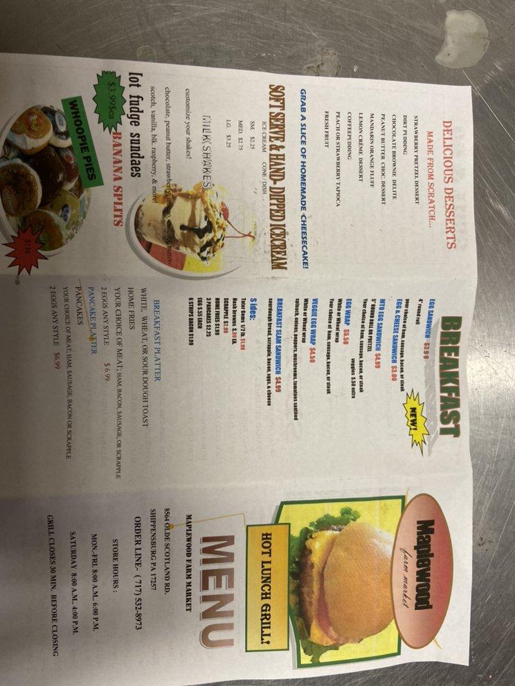 Menu at Maplewood Farm Market LLC restaurant, Shippensburg