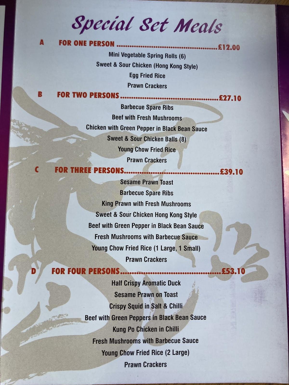 Menu at New Ying Wah Chinese takeaway fast food, Plymouth