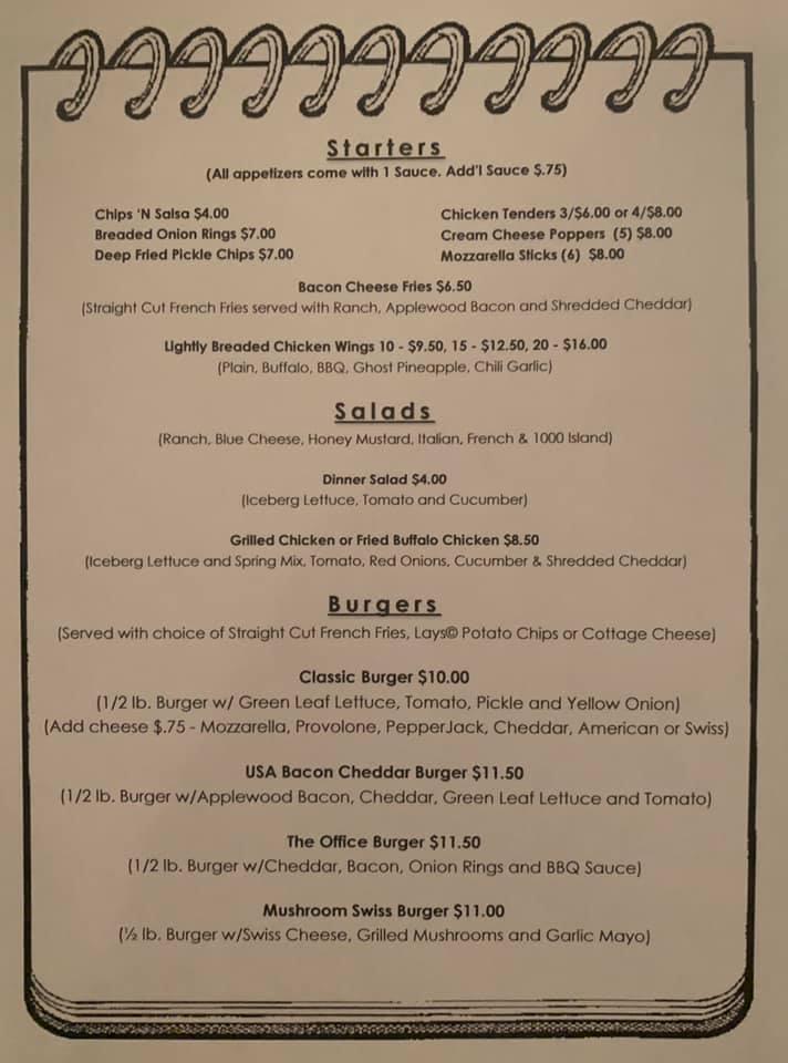 Menu at The Office Bar & Grill, Channahon