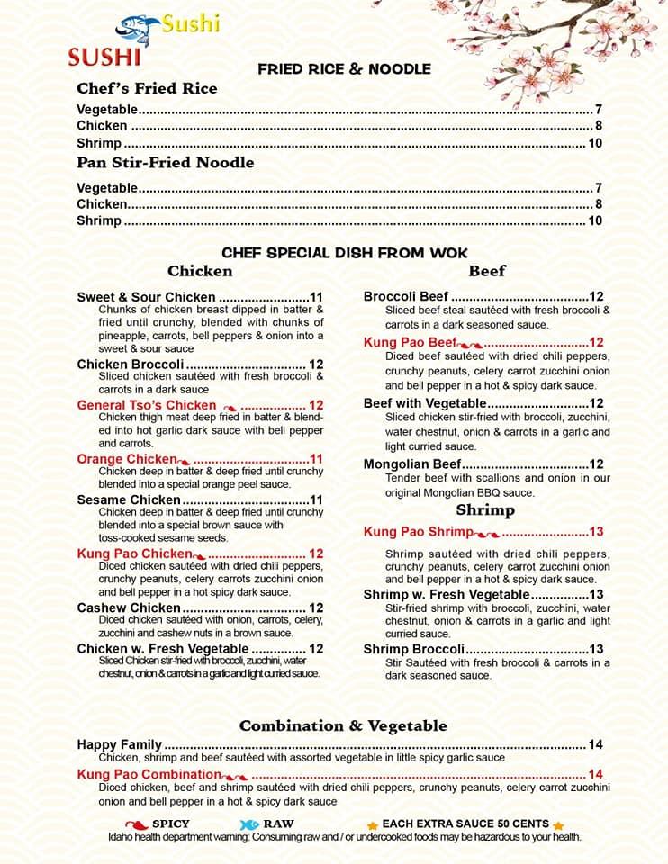 Menu at Sushi Sushi restaurant, Nampa