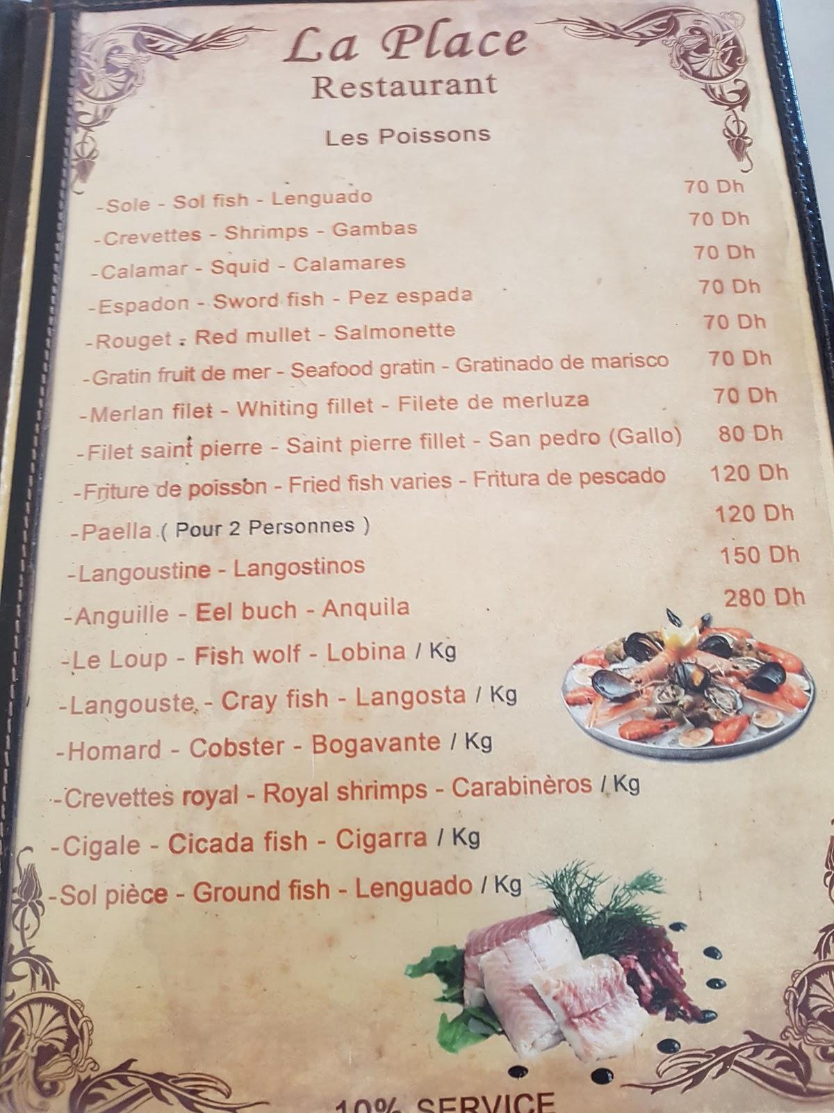 Menu at The Palace restaurant, Asilah