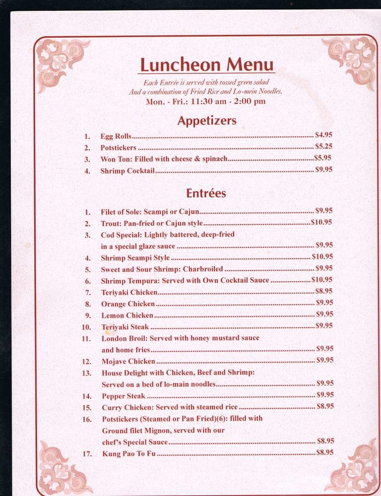 Menu at Chateau Chang steakhouse, Victorville