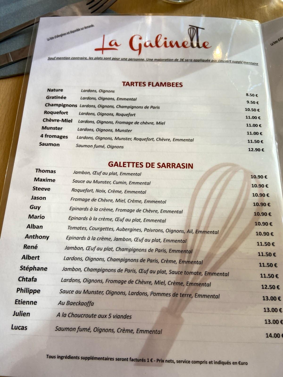 Menu au Crêperie La Galinette restaurant, Eguisheim