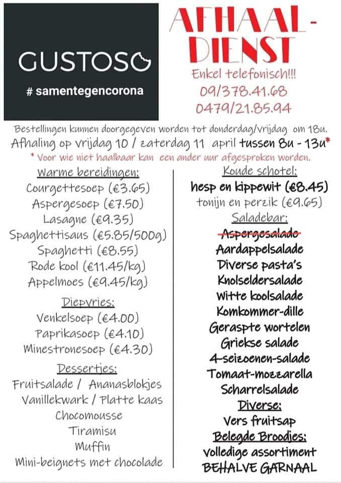 Menu at GUSTOSO, Waarschoot