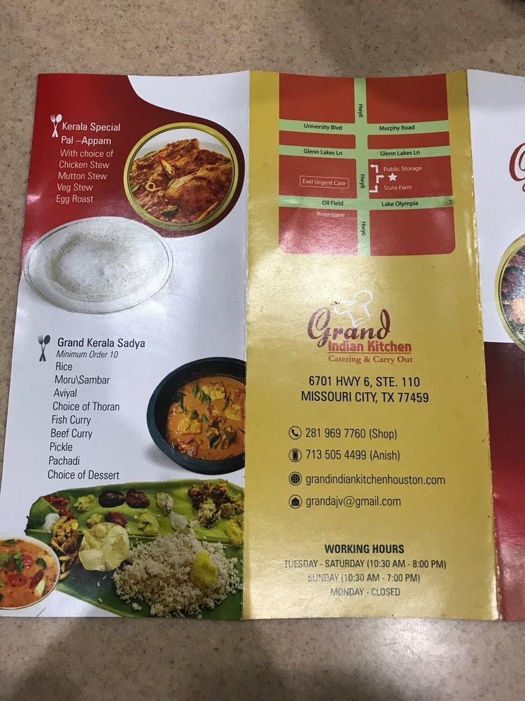 Menu at Grand Indian Kitchen restaurant, Missouri City, Hwy 6