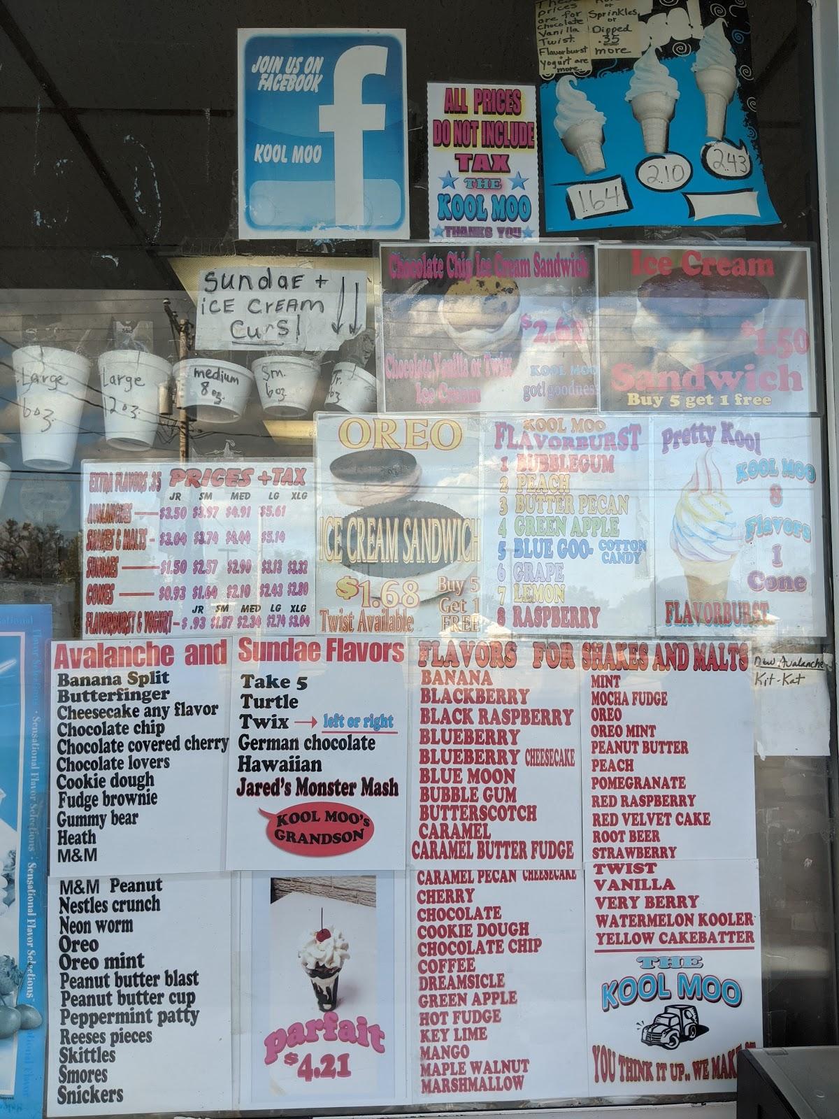 Menu at Kool Moo restaurant, Cedar Rapids