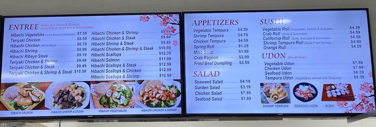 Menu at New Tokyo fast food, Durham