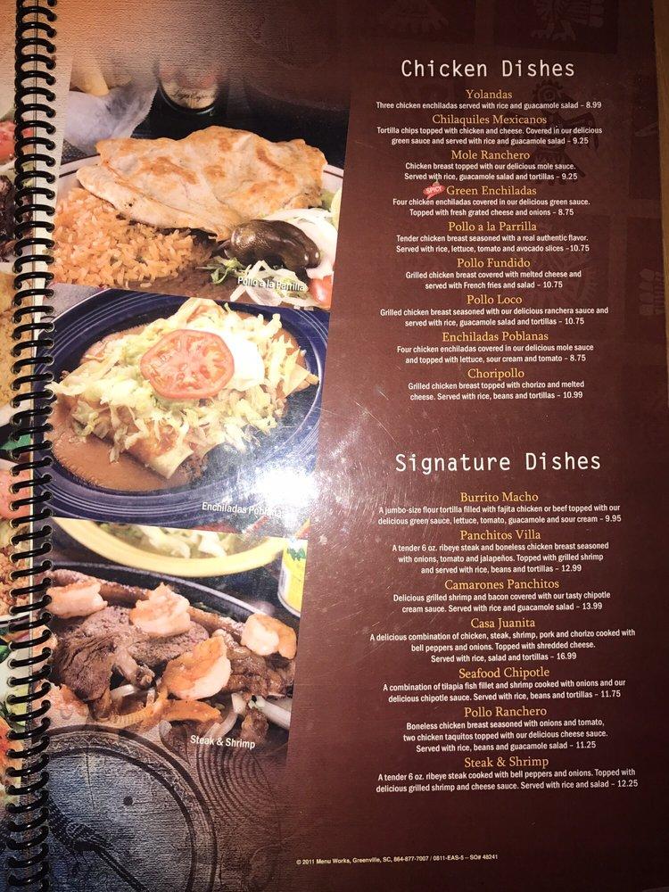 Menu at Panchito's Villa restaurant, Loris, Broad St