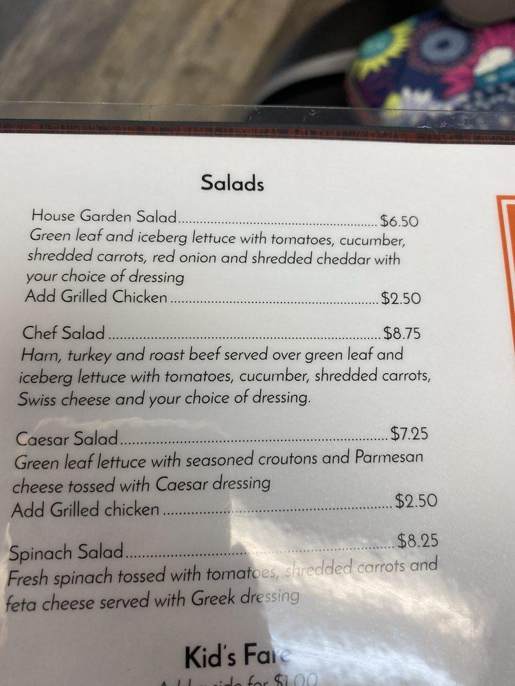 Menu at Strickland's restaurant, Seneca