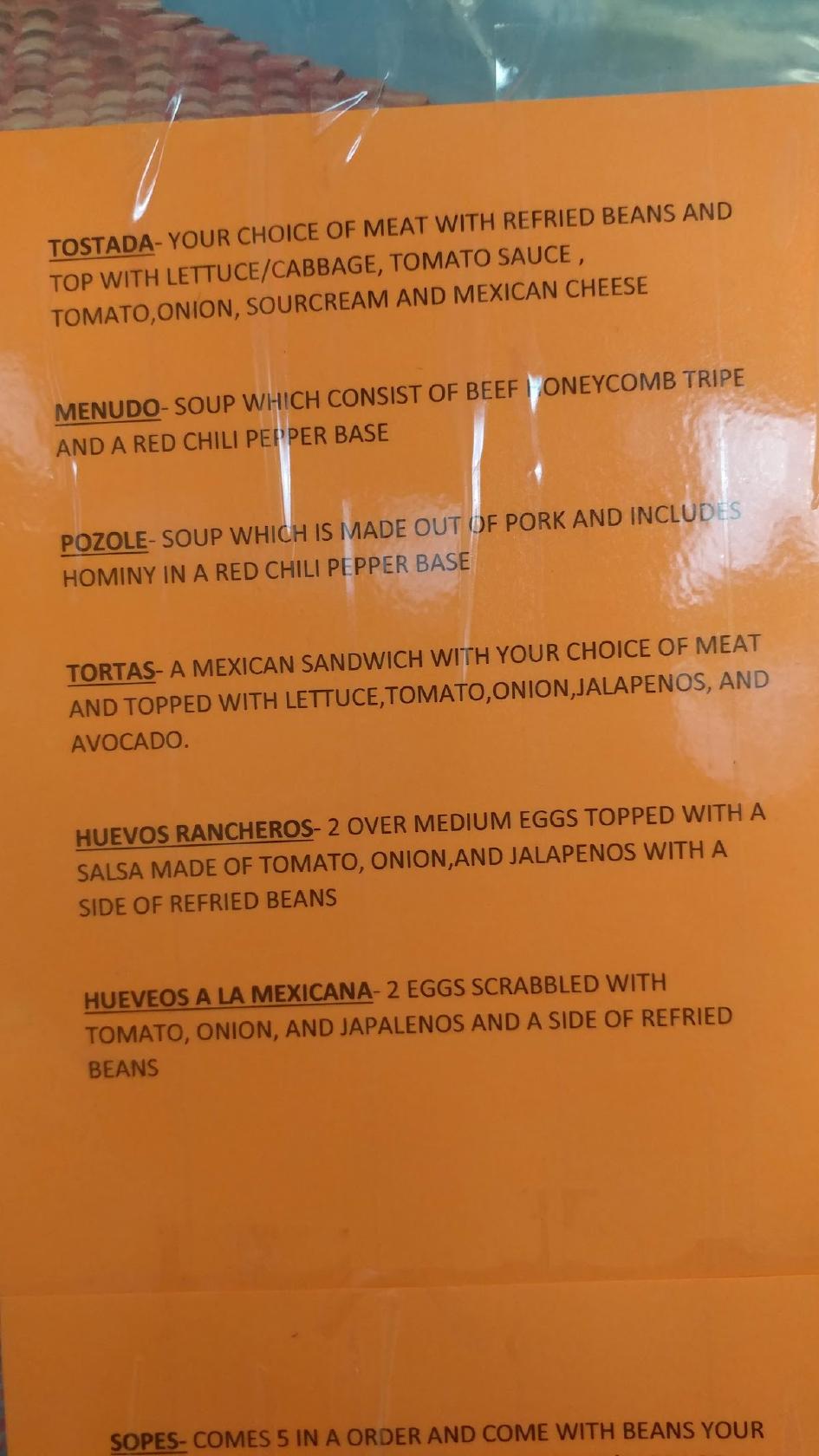 Menu at Taqueria Ameca (Jalisco) restaurant, Orlando, S Orange Blossom Trl
