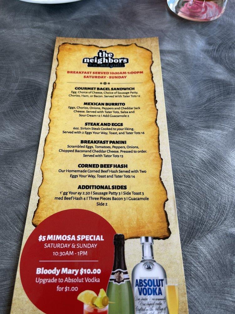 Menu at The Neighbors Bar & Grille, Waukesha