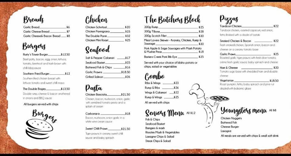 Menu at The Rusty Table restaurant, Cootamundra