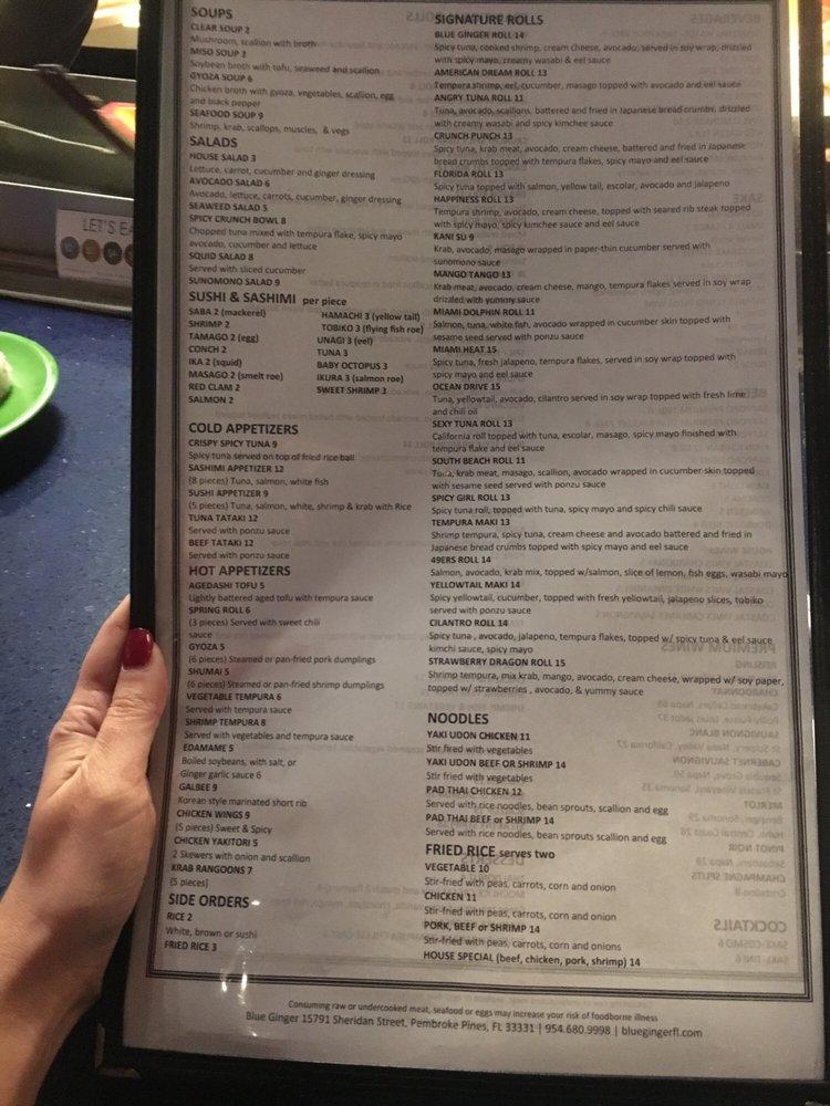 Menu at Blue Ginger restaurant, Pembroke Pines